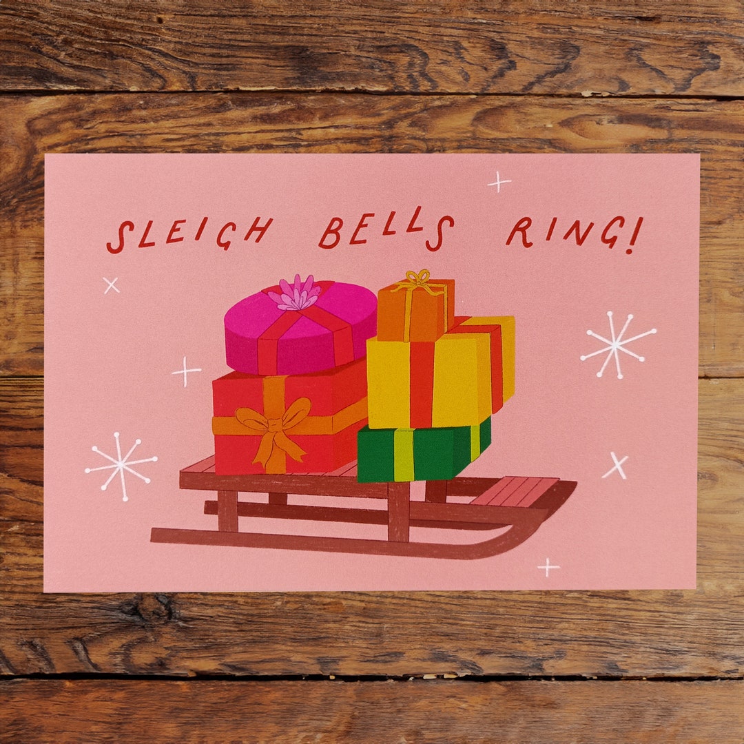 Sleigh Bells Ring Christmas Card, Santa's Sled Card - Etsy