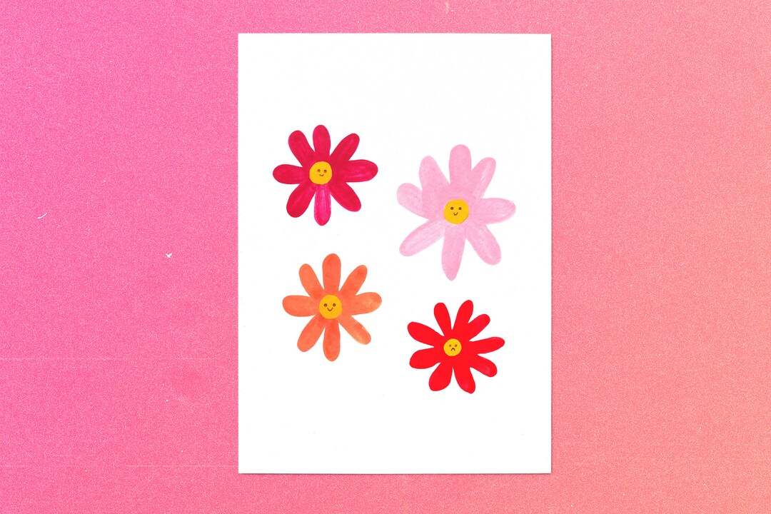 Happy + Sad Flower Painting, Botanical Print, Floral Wall Art ...