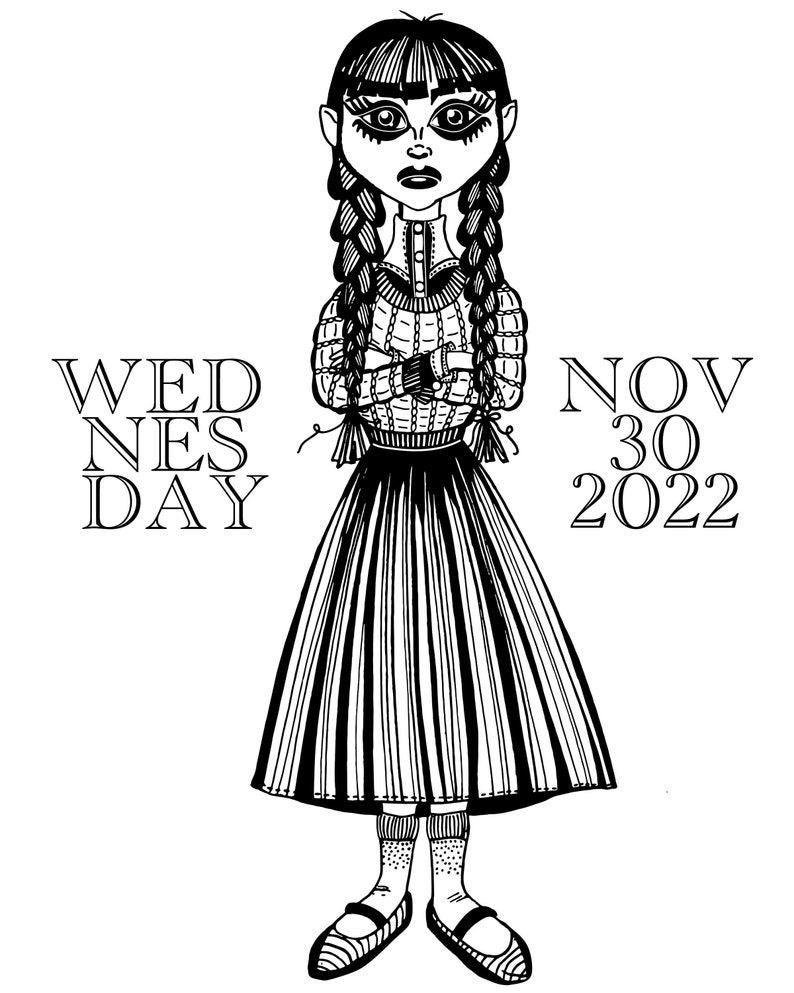 Wednesday Addams Coloring Page Goth Girl Adult Coloring Page Etsy