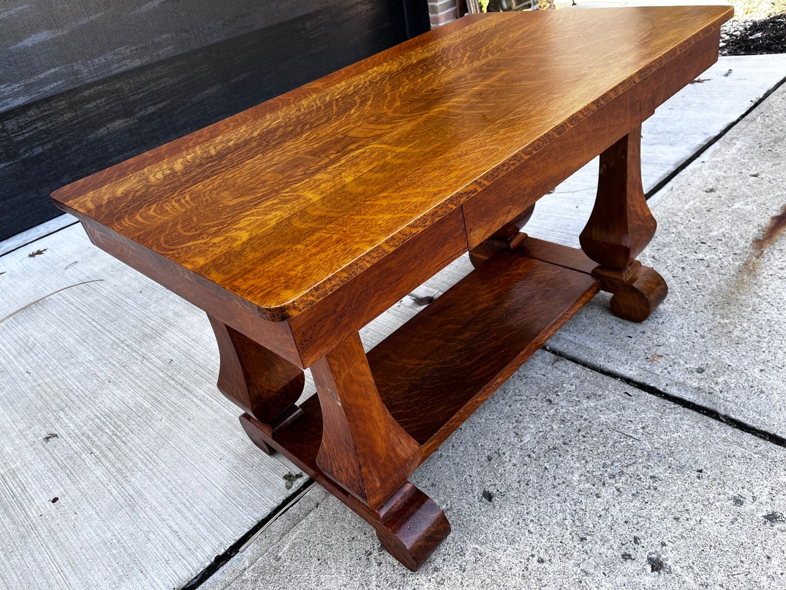 19th Century Antique Tiger Wood Empire Library Console Desk Table - Etsy