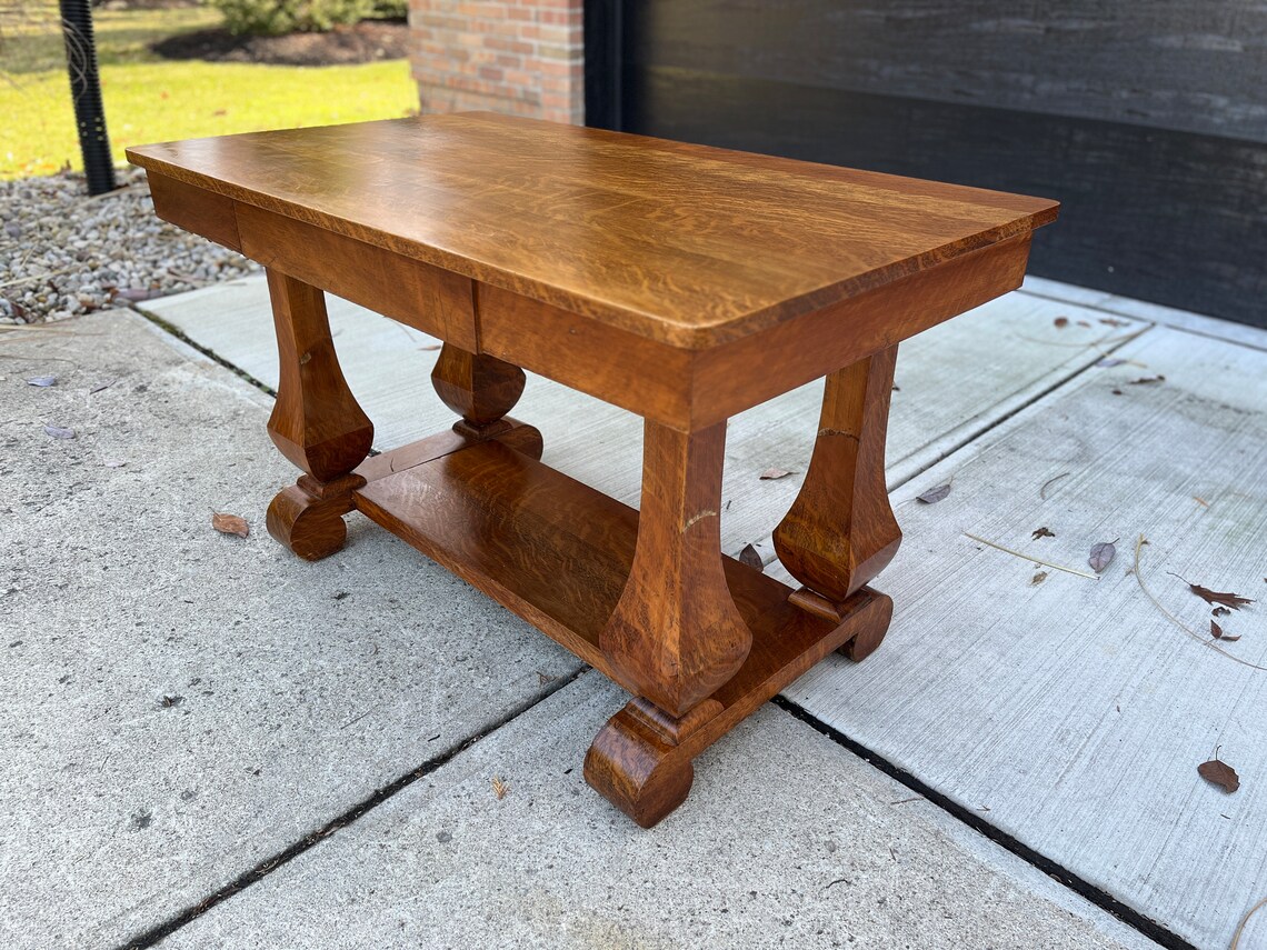 19th Century Antique Tiger Wood Empire Library Console Desk Table - Etsy
