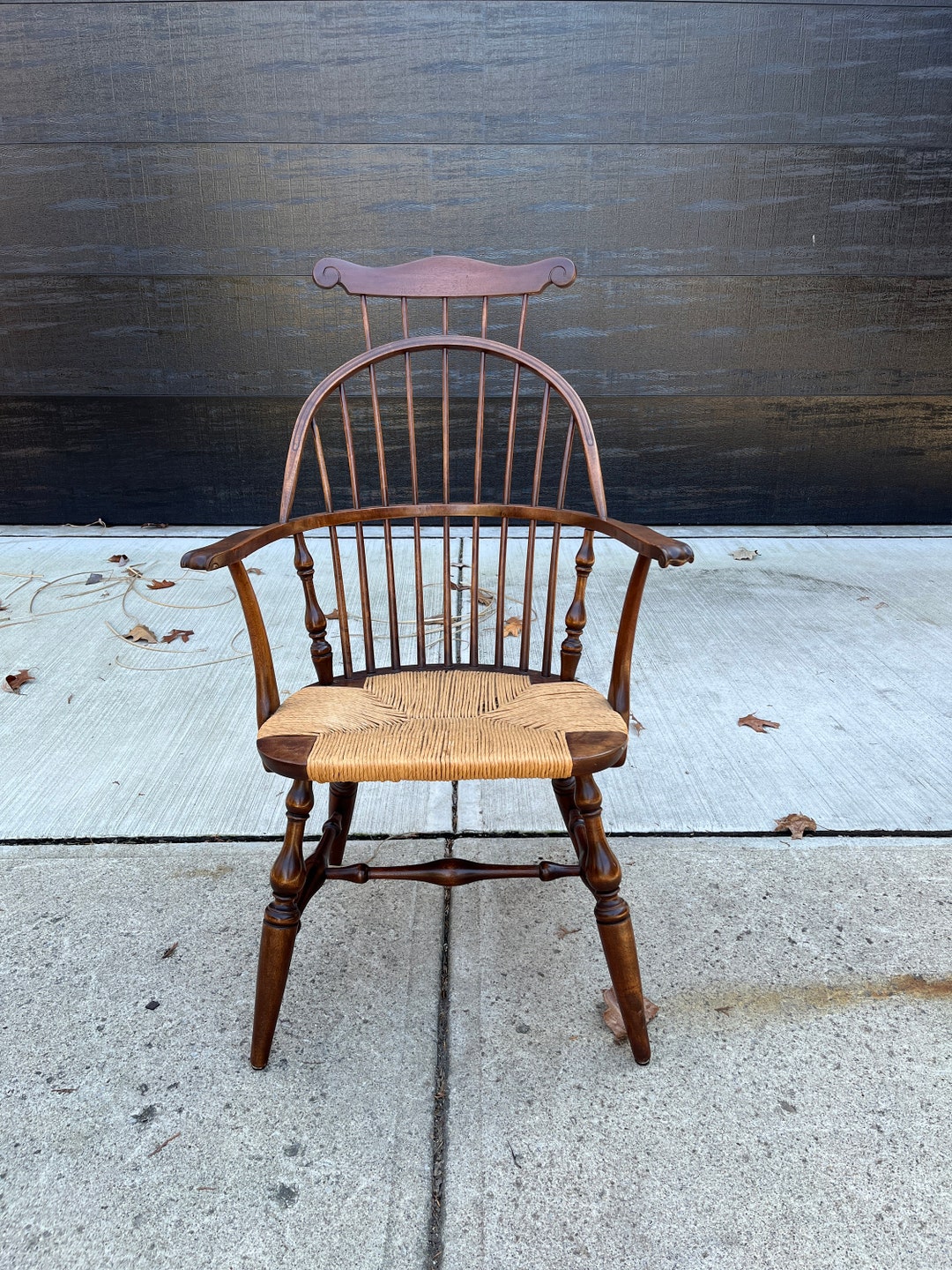 19th C. Antique Windsor Comb Brace Back Arm Chair Rush Seat - Etsy