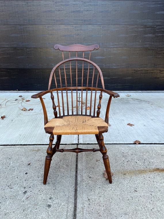 19th C. Antique Windsor Comb Brace Back Arm Chair Rush Seat Etsy