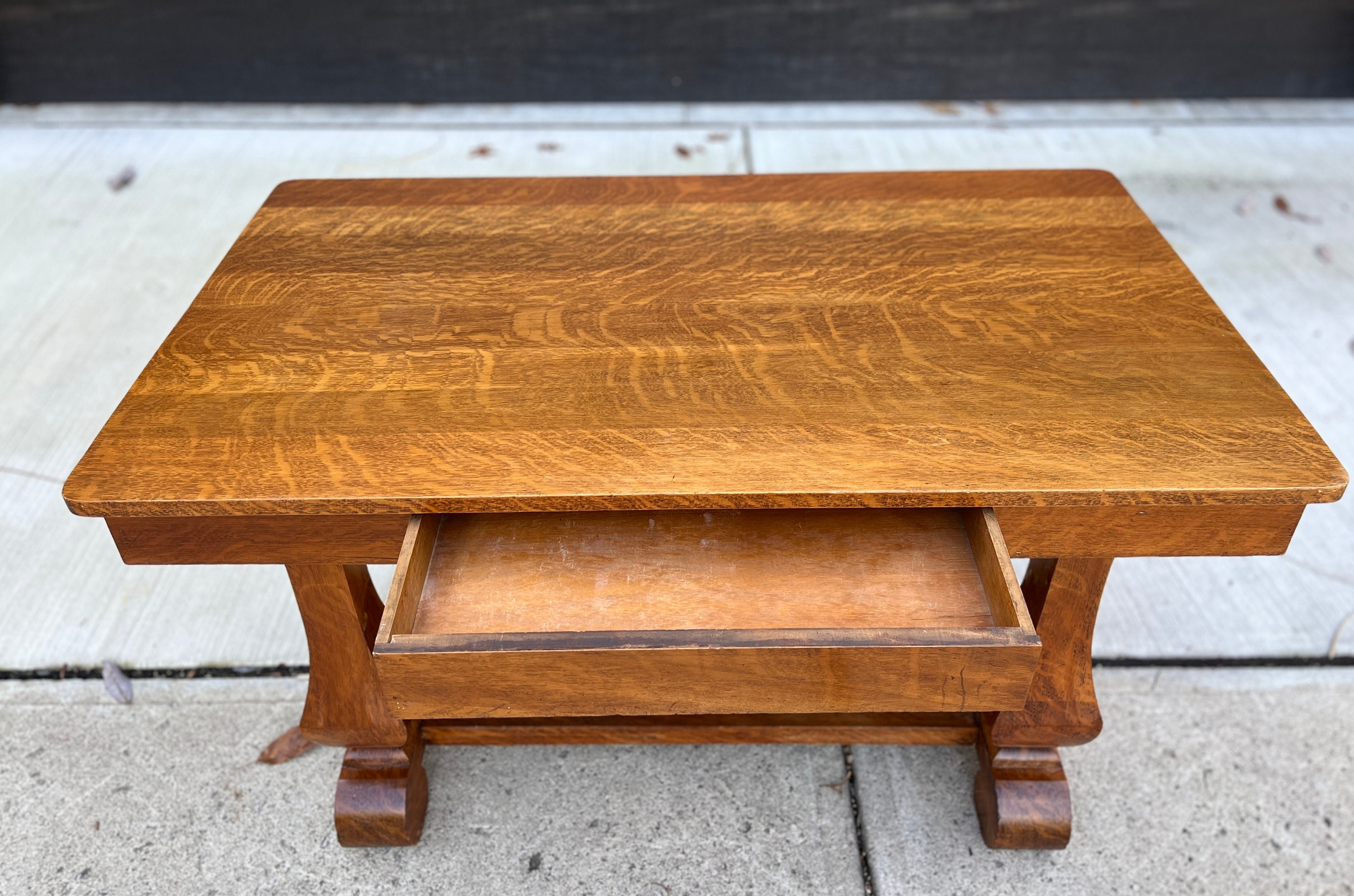 19th Century Antique Tiger Wood Empire Library Console Desk Table - Etsy