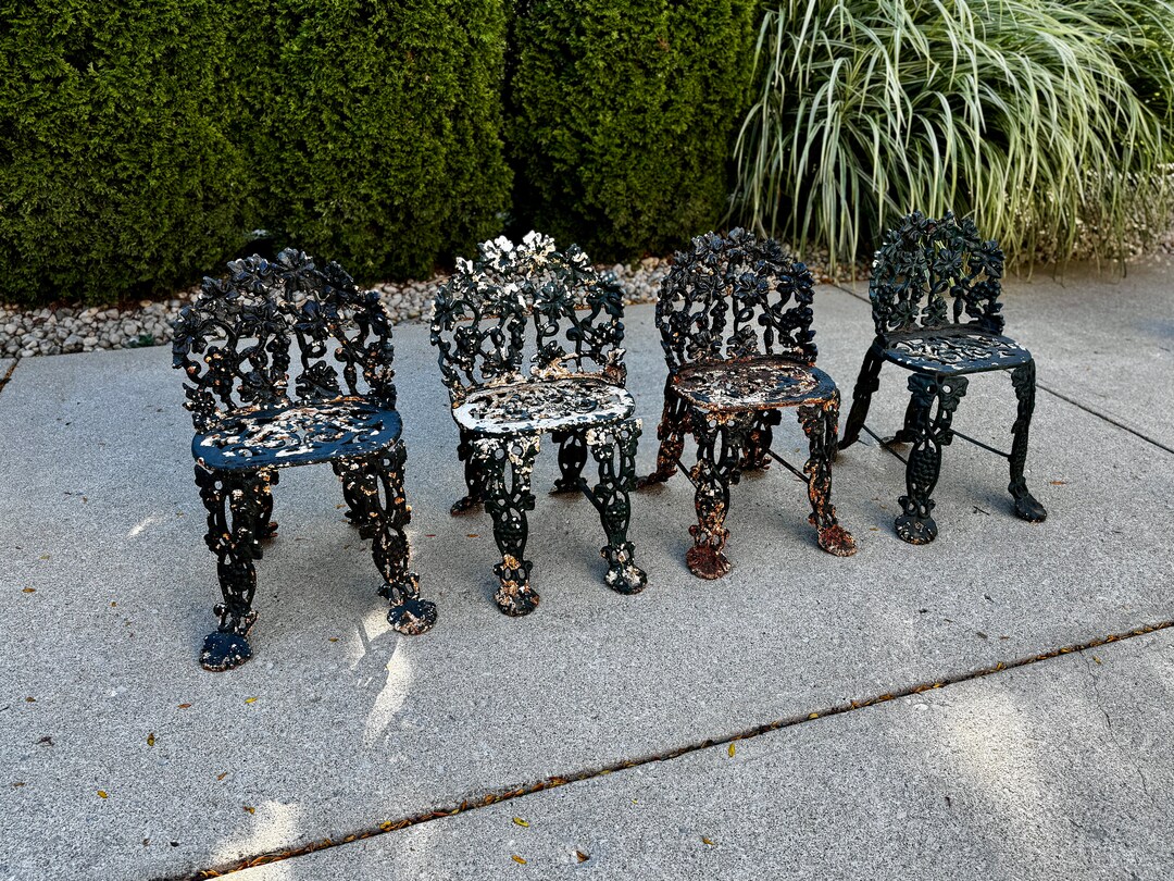 Antique Heavy Cast Iron Victorian Grapevine Garden Chairs RARE Set/4 - Etsy