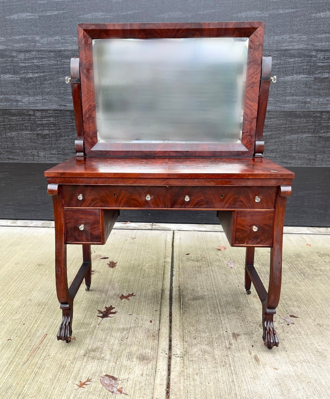 Antique 19th Century Flame Mahogany Neoclassical Empire Vanity Dresser ...