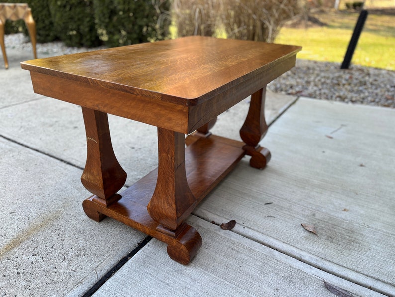 19th Century Antique Tiger Wood Empire Library Console Desk Table - Etsy