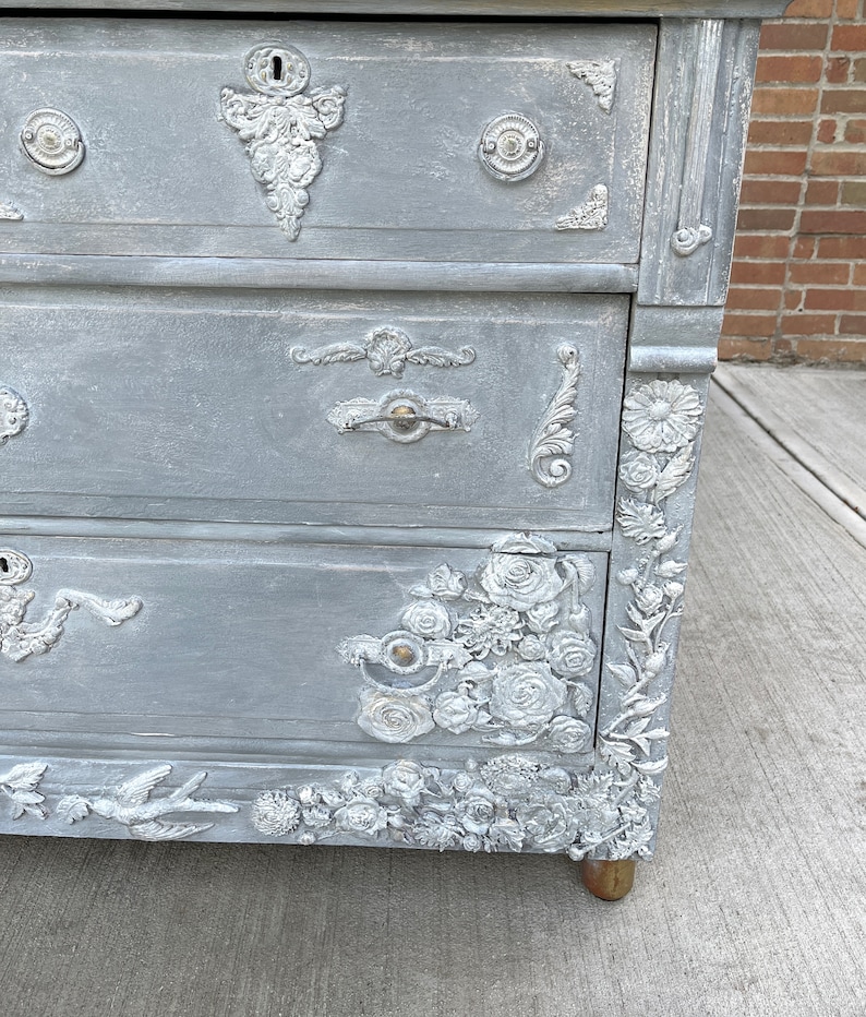 Antique French Cottage Distressed Roses Commode Dresser - Etsy