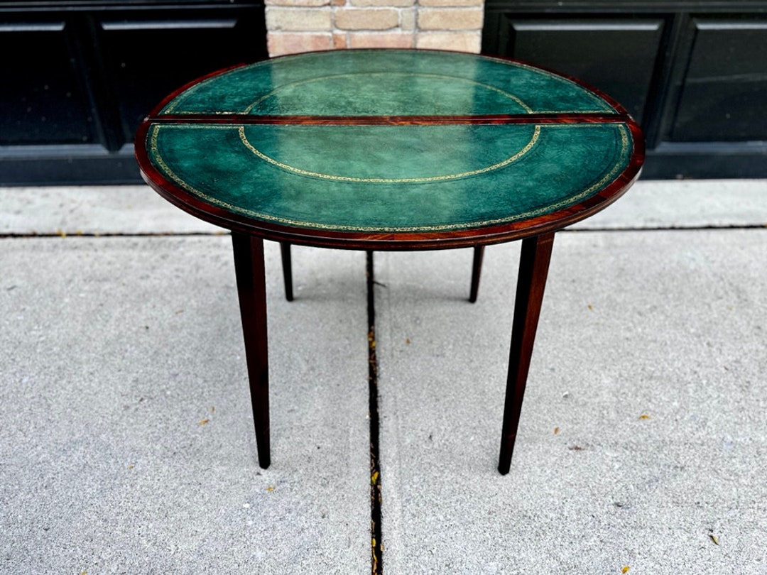 Antique Emerald Green Leather Top Flame Mahogany Table - Etsy