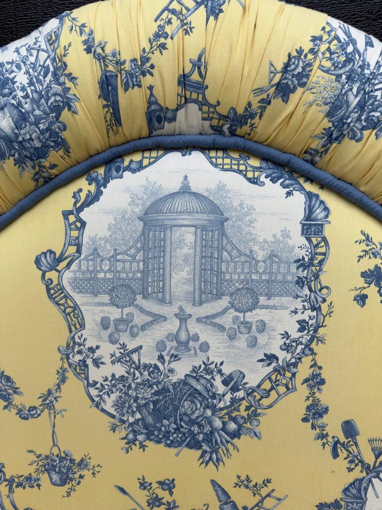 Vintage Toile De Joie Upholstered French Cottage Bed Headboard Full ...