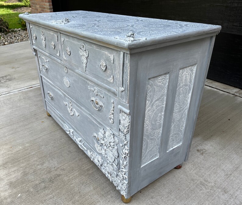 Antique French Cottage Distressed Roses Commode Dresser - Etsy