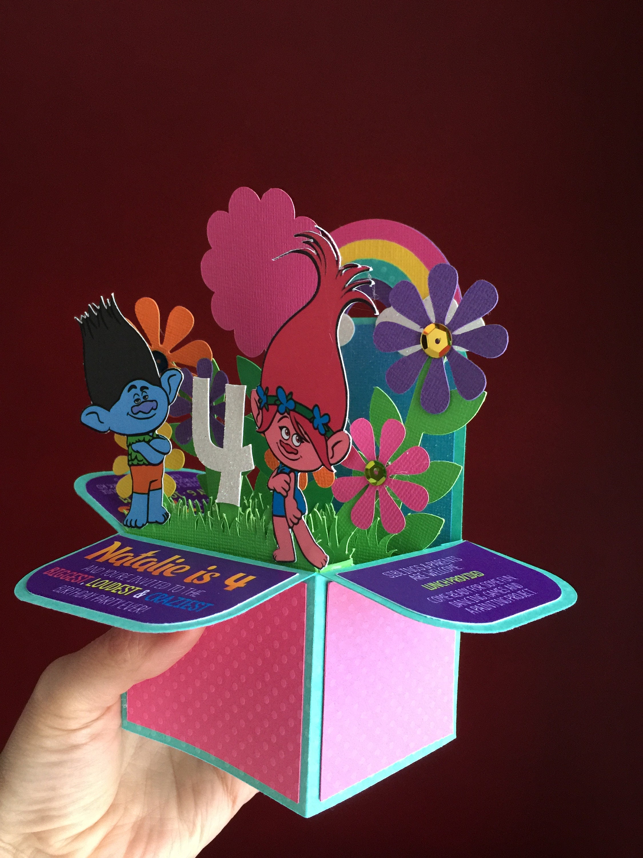 Trolls Pop-up Box 3D Foldable Invitation SVG With STEPBY-STEP Tutorial ...