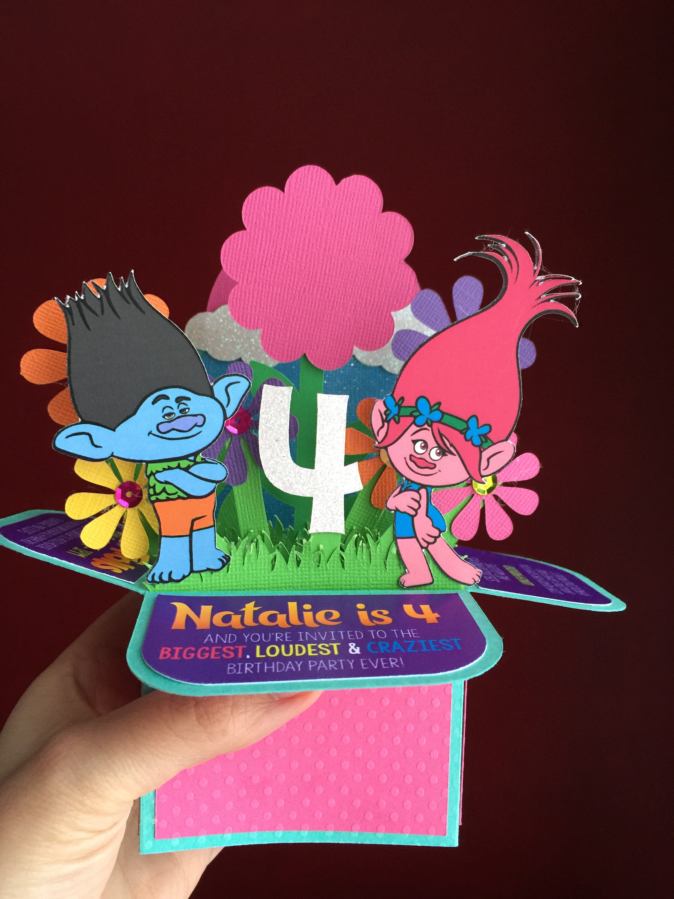 Trolls Pop-up Box 3D Foldable Invitation SVG With STEPBY-STEP Tutorial ...