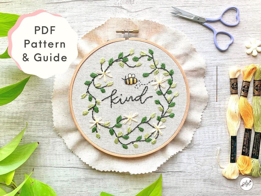 Bee Kind Embroidery, Bee Embroidery Pattern, Embroidery Kit Bee ...