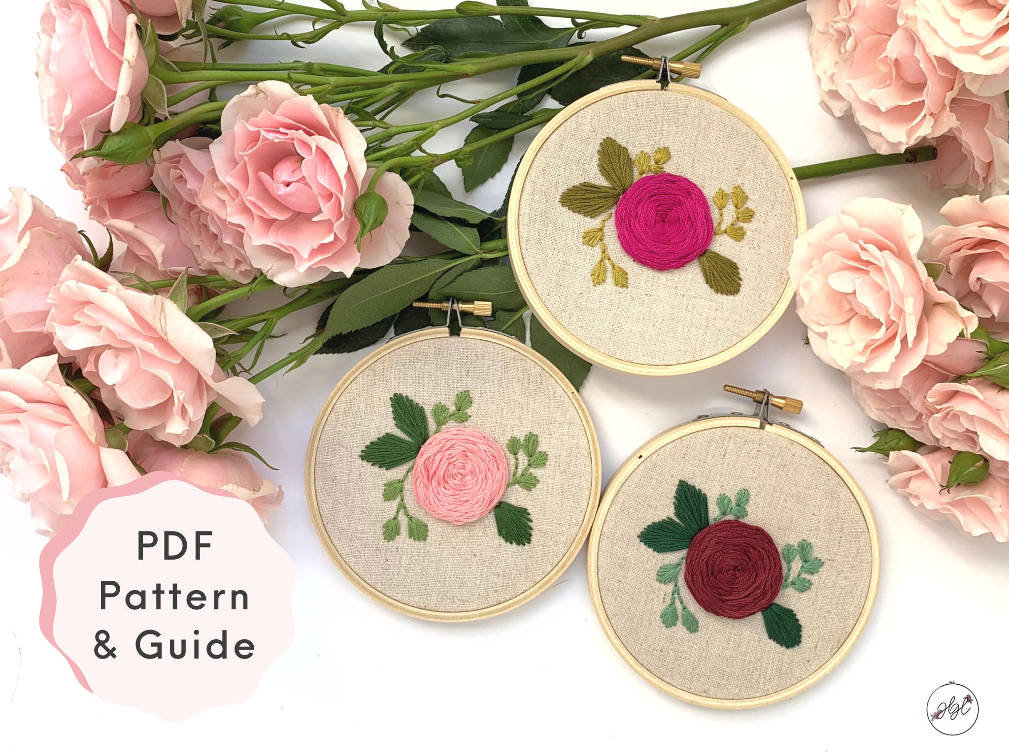 Rose Embroidery Pattern Rose Embroidery Design Floral - Etsy