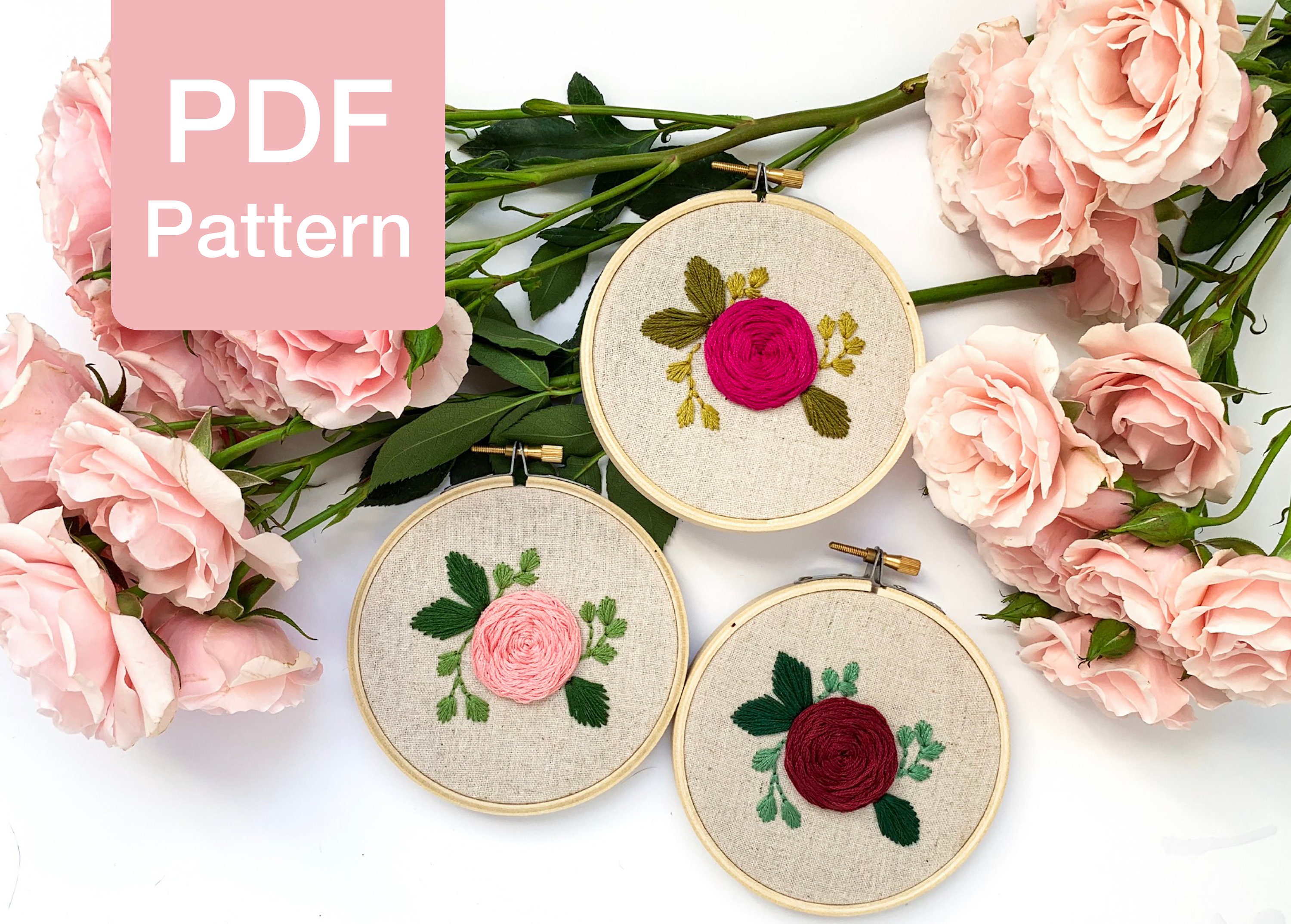 Rose Embroidery Pattern Rose Embroidery Craft DIY Rose Art | Etsy
