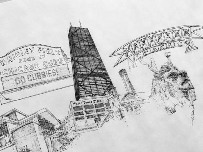 Chicago Landmark Drawing - Etsy