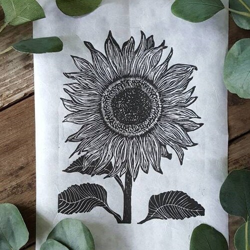 Sunflower Block Print Black and White Print Linocut - Etsy