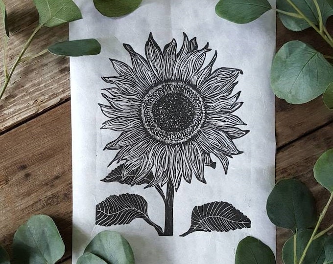 Sunflowers, Original 6 Colour Reduction Linocut Block Print, Relief ...