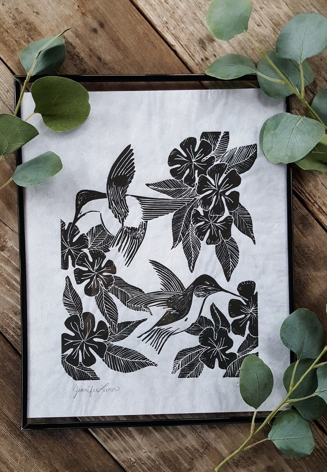 Hummingbirds Linoleum Block Print - Etsy