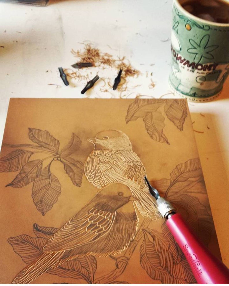 Chickadee Linoleum Block Print - Etsy