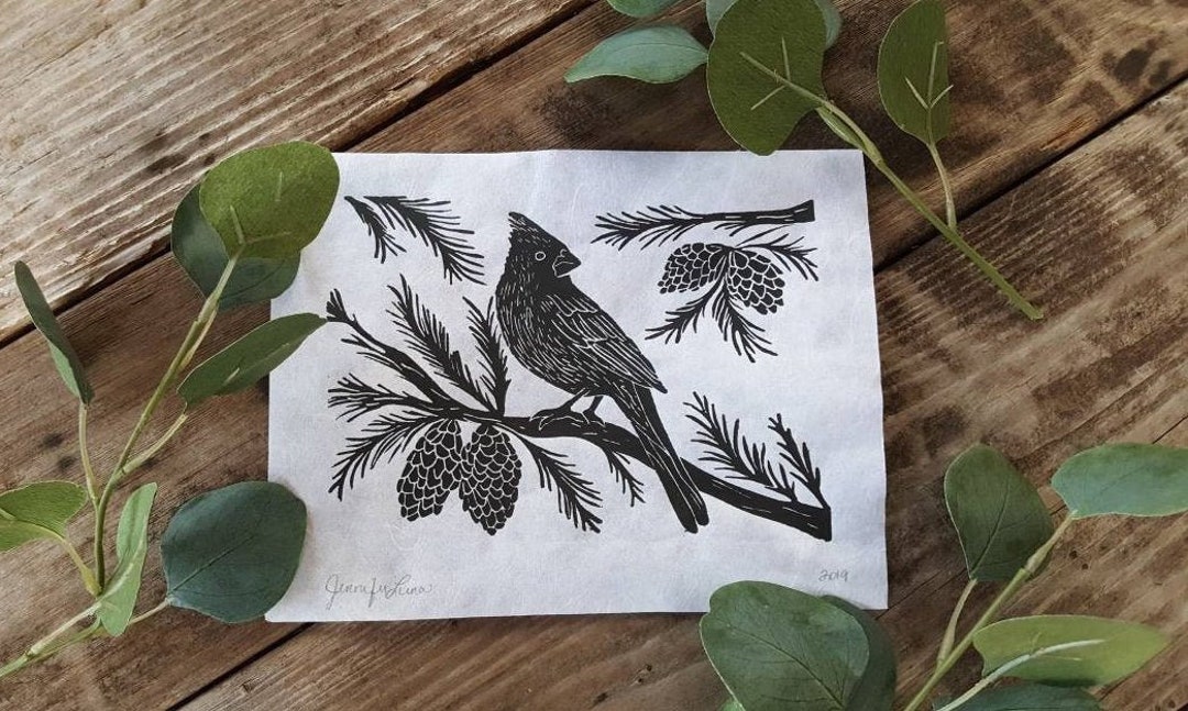 Cardinal Linoleum Block Print - Etsy