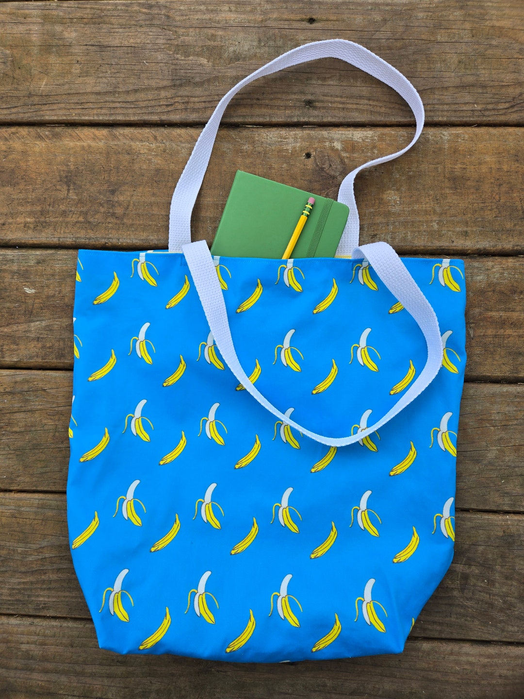 Banana Print Tote Bag, Yellow Banana Bag, Blue Tote Bag - Etsy