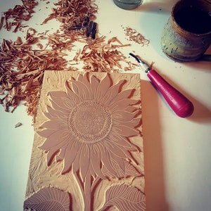 Sunflower Linoleum Block Print - Etsy