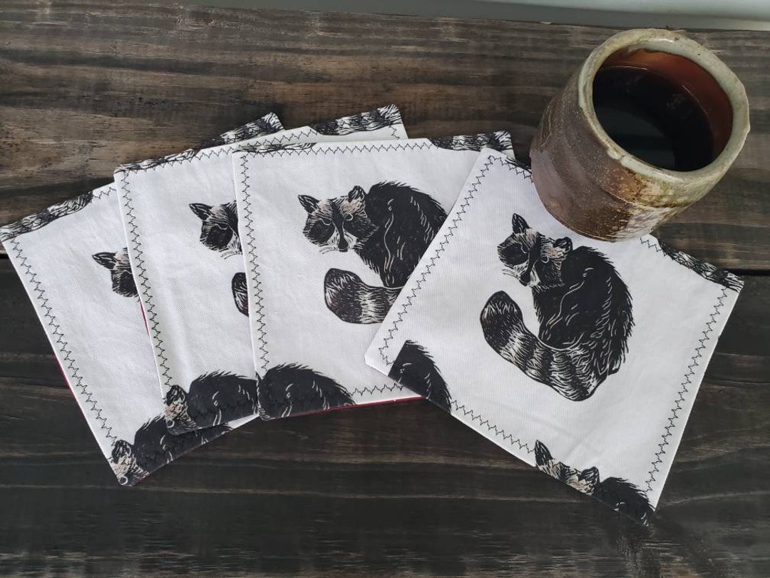 Raccoon Cocktail Napkins, Party Napkins, Handmade Raccoon Coasters - Etsy