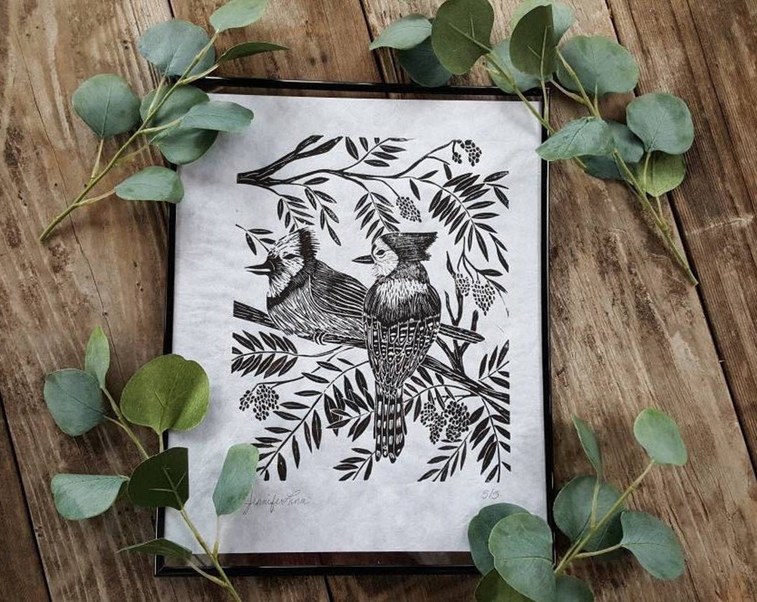 Blue Jay Linoleum Block Print - Etsy