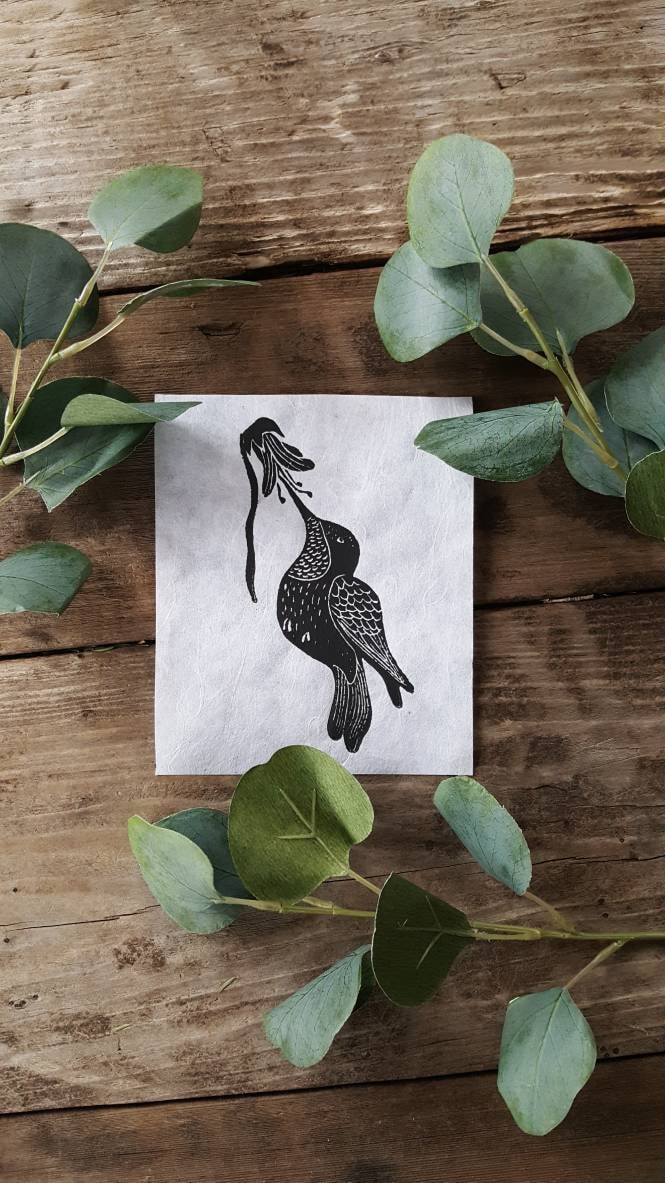 Hummingbird Linoleum Block Print - Etsy