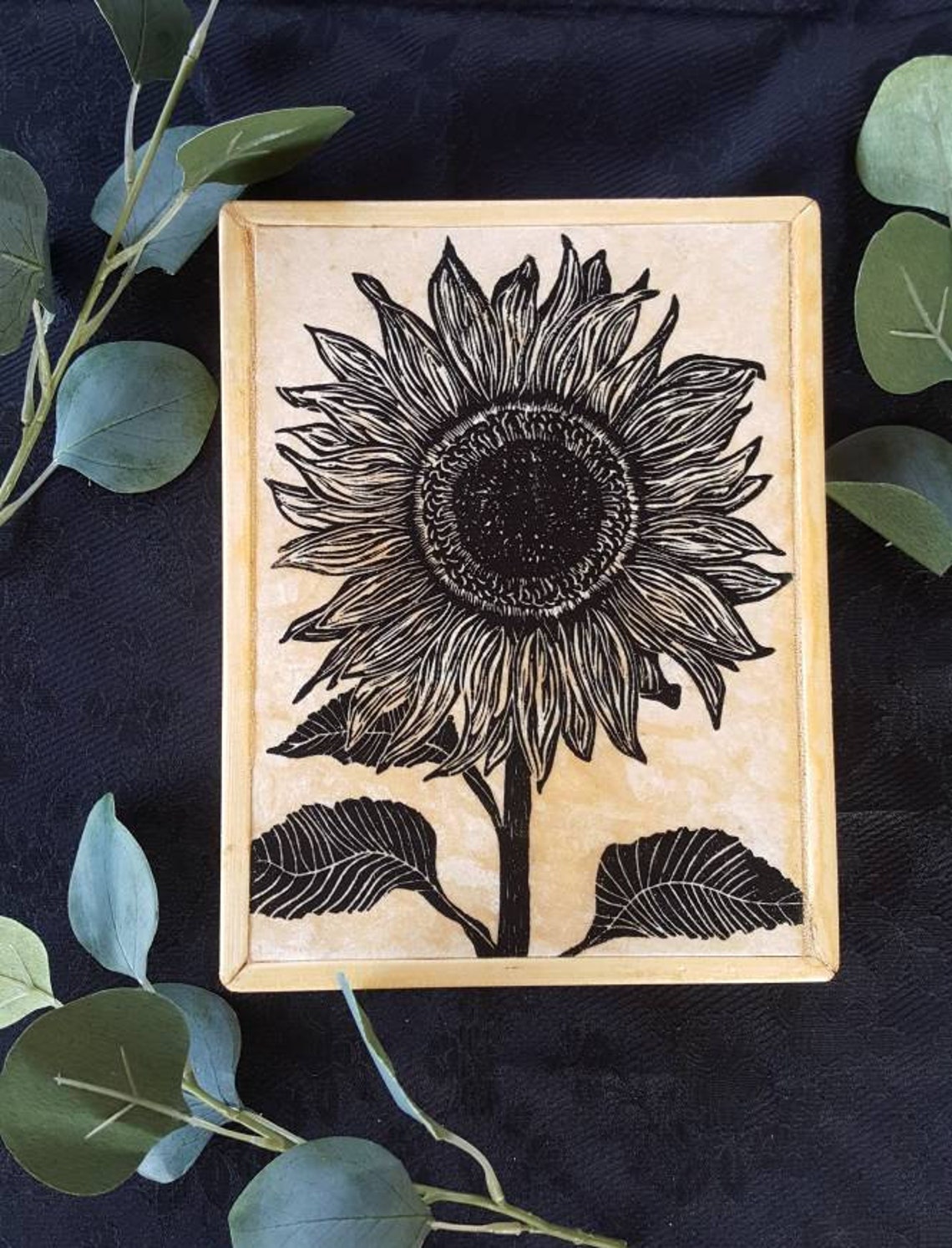 Sunflower Linoleum Block Print | Etsy
