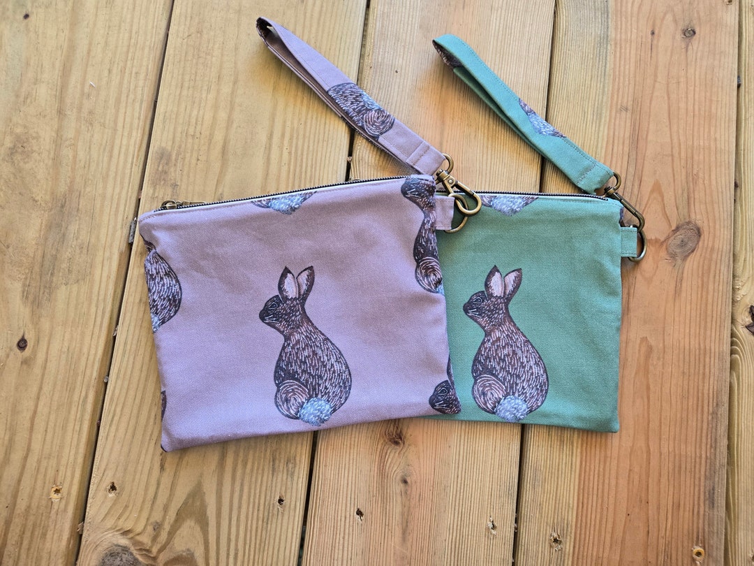 Bunny Rabbit Wristlet Zipper Bag, Bunny Rabbit Print Bag, Handmade ...