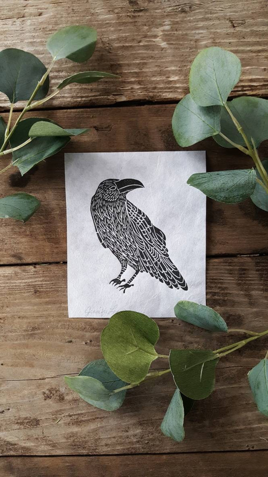 Raven Linoleum Block Print - Etsy