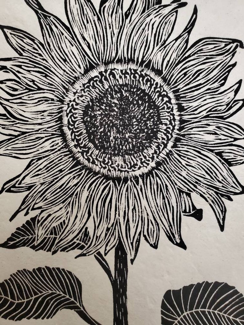 Sunflower Linoleum Block Print - Etsy