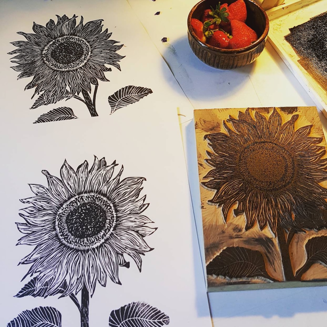 Sunflower Linoleum Block Print | Etsy