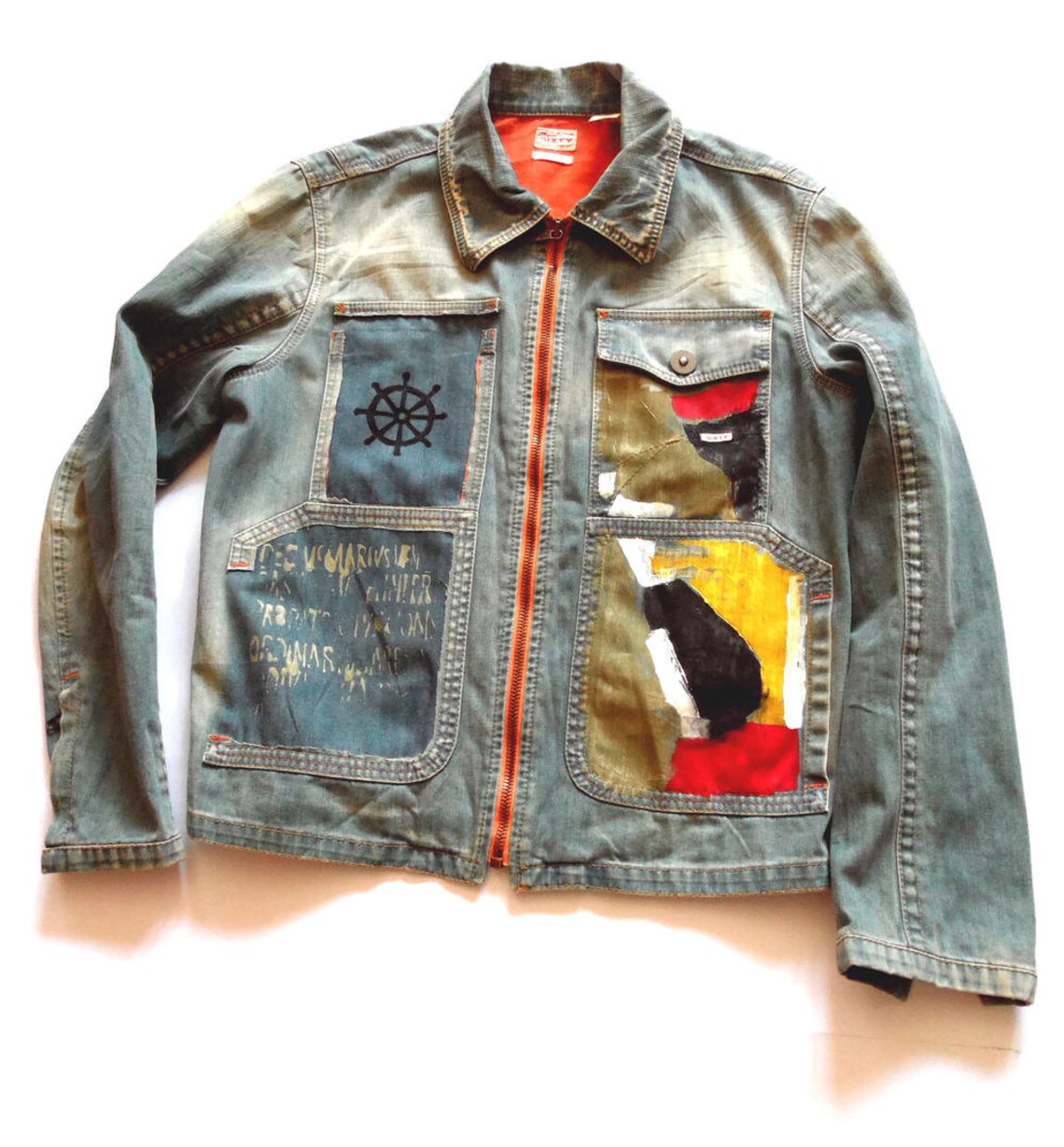 SIXTY MEN'S DENIM Jacket/unisex Upcycled Denim Jacket/hand - Etsy