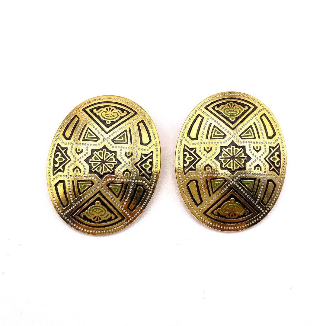 Large Damascene Style Oval Clips, in Painted Brass - Etsy