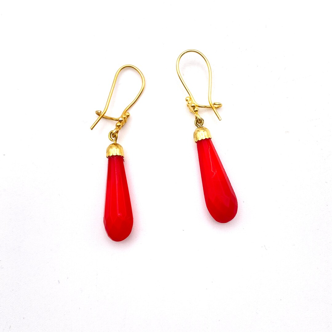 ART DECO Red Crystal Drop Earrings From the KIKINASU Collection - Etsy