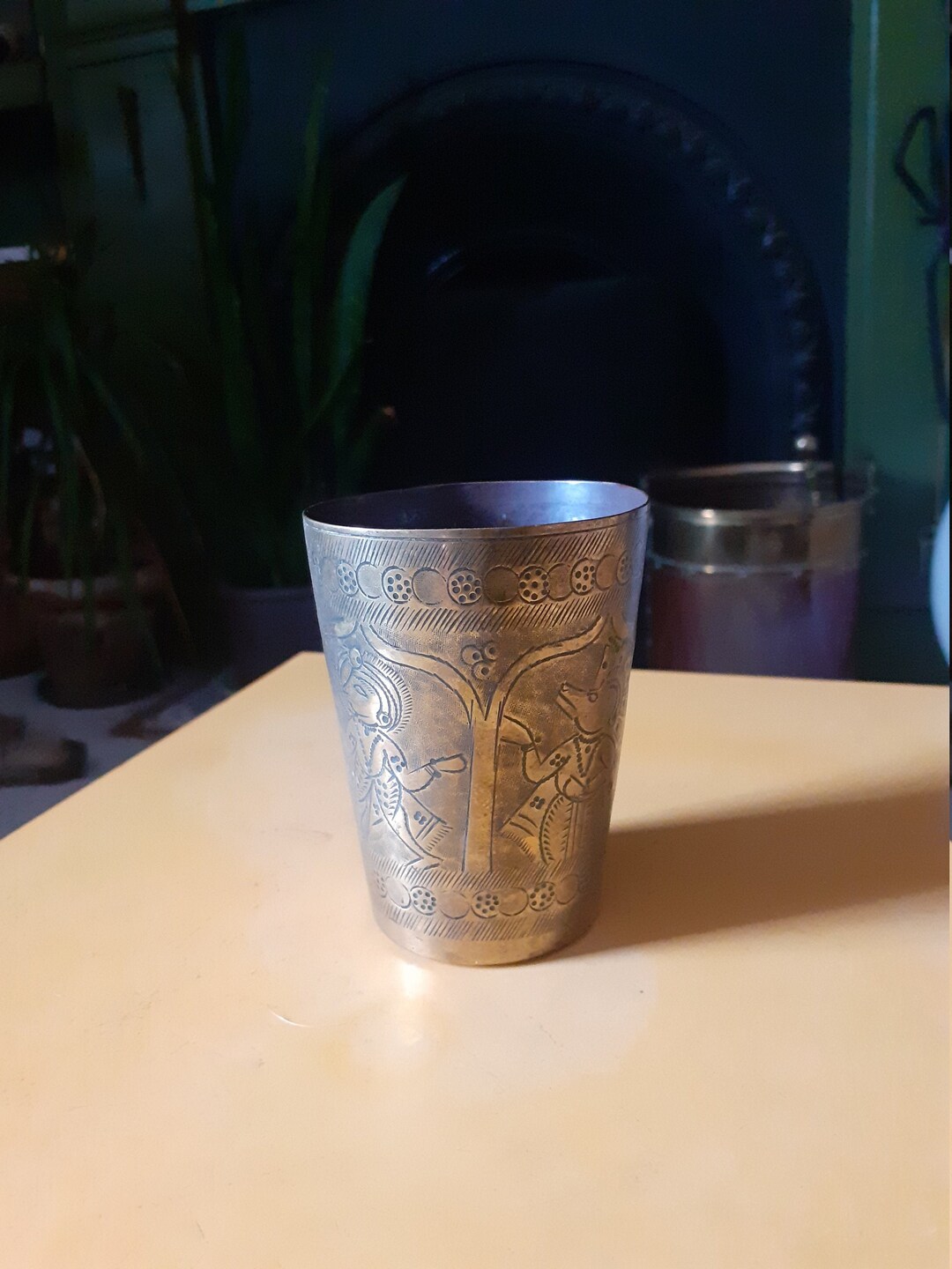 Antique Brass Lassi Cup, Etched Indian Decor, Hindu Design, Lovely ...