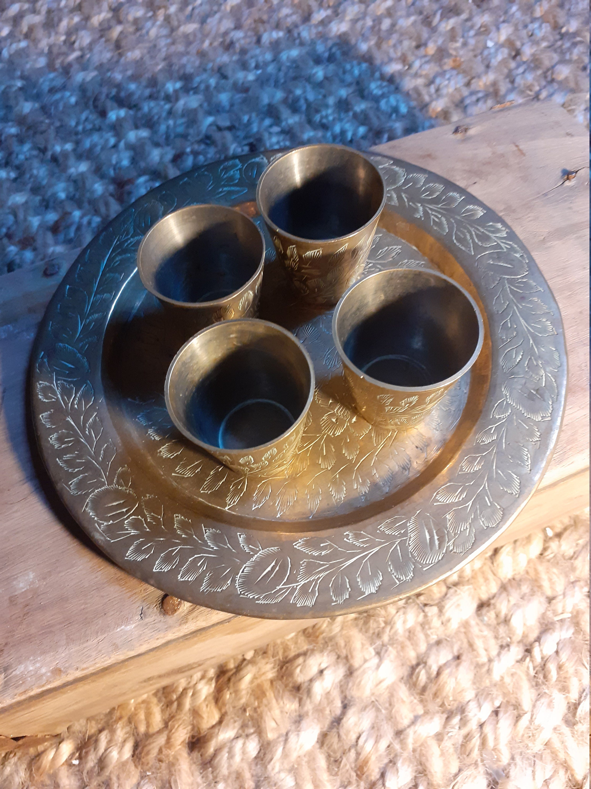Brass lassi cups with tray indian brass etched cups indian - Etsy Nederland