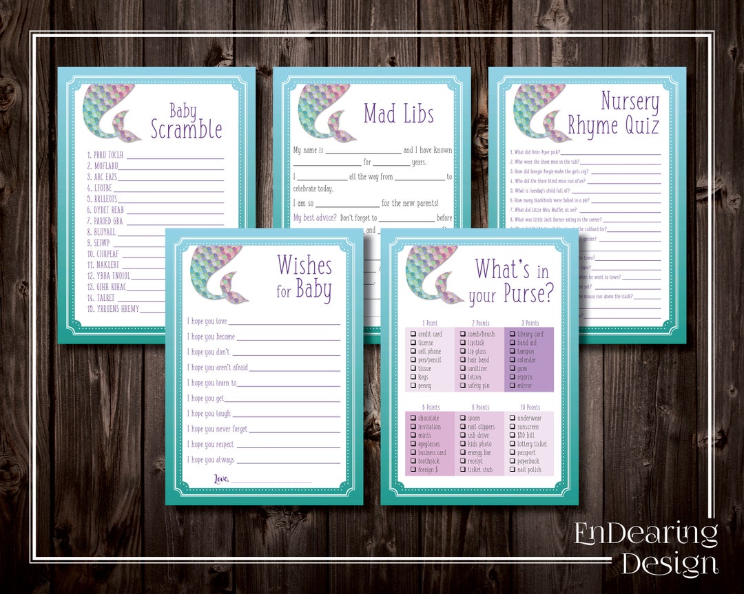 Printable Mermaid Baby Shower Game Set - 10 Games Plus Answer Keys - Etsy