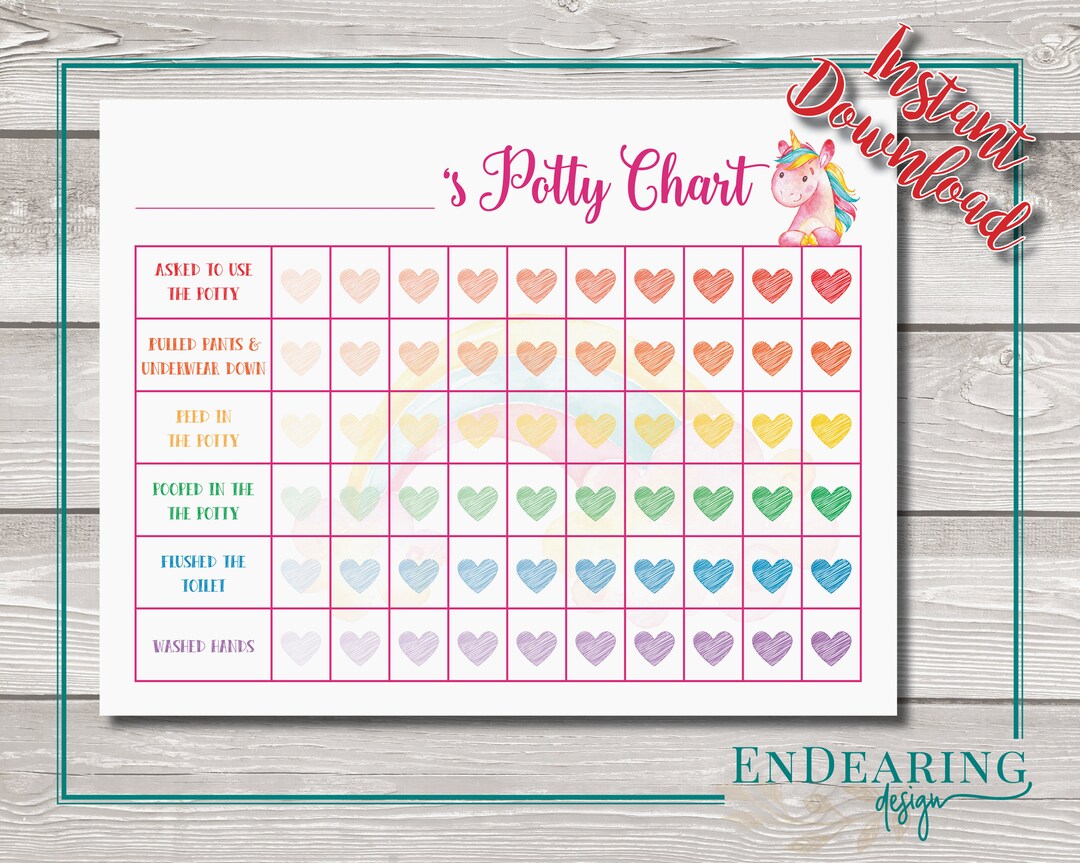 Fun, Adorable, Printable Toddler Potty Chart With Unicorn, Rainbow and ...