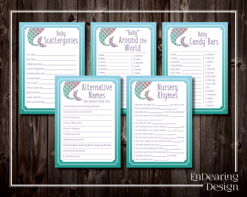 Printable Mermaid Baby Shower Game Set - 10 Games Plus Answer Keys - Etsy