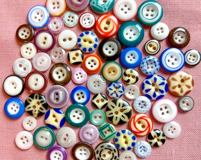 Antique China Buttons Lot Glass Stencil Inkwell Bullseye Calico ...