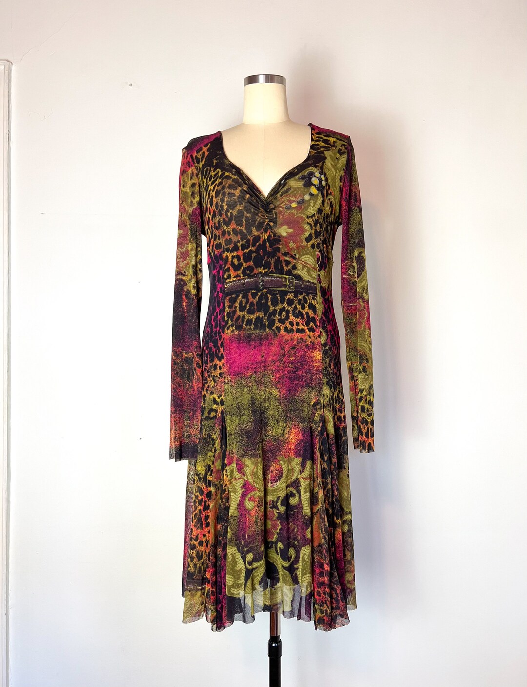 80s Punk Leopard Mesh Dress Medium - Etsy