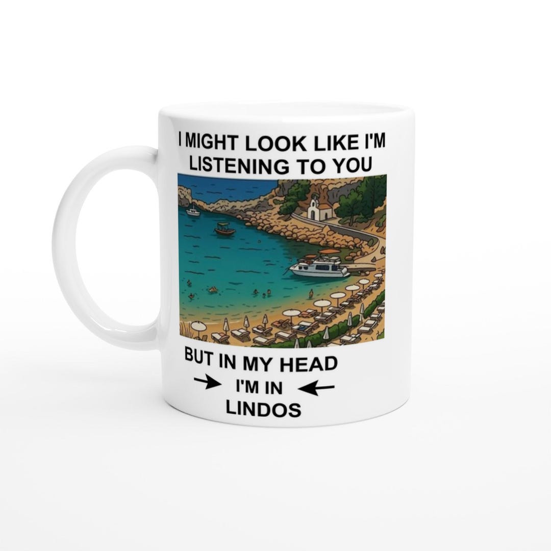 In My Head I’m in Lindos Mug, Funny Greece Travel Coffee Cup, Greek ...