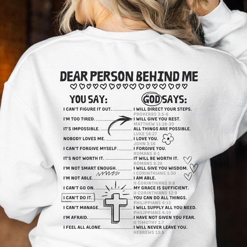 Dear Person Behind Me Hoodie Design Svg Bible Affirmations - Etsy Canada