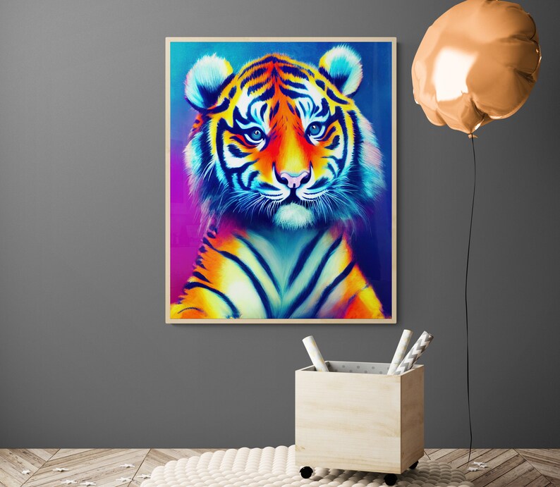 Colourful Cute Baby Tiger Printable - Tiger, Animal Art Jungle Nursery ...