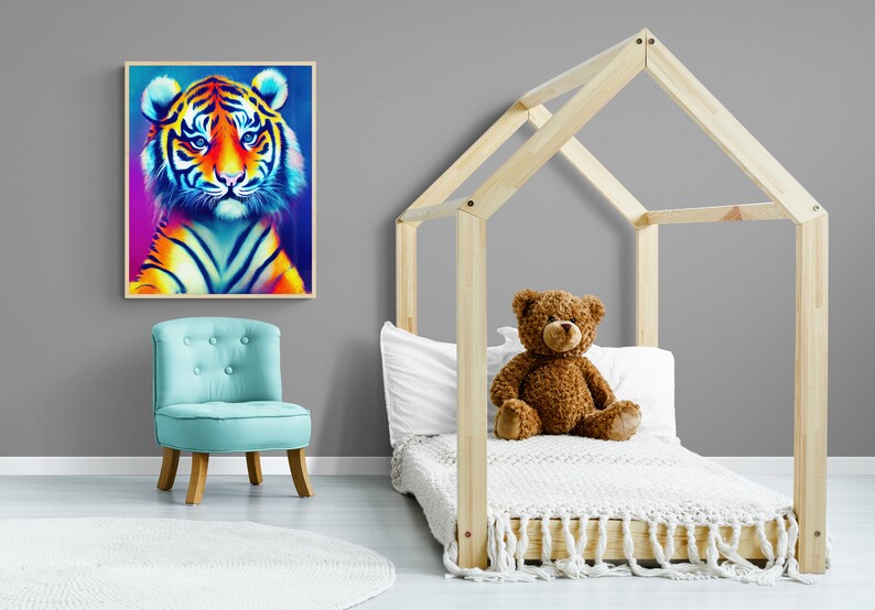 Colourful Cute Baby Tiger Printable - Tiger, Animal Art Jungle Nursery ...